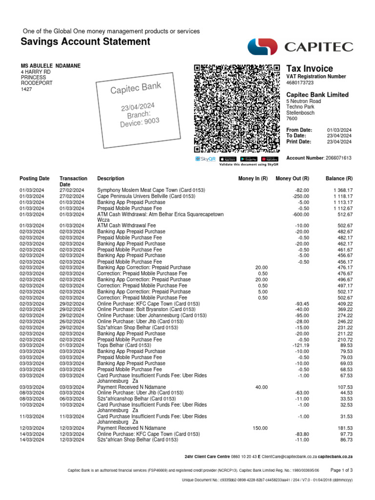 Account Statement 2 | PDF | Stored Value Card | Fee