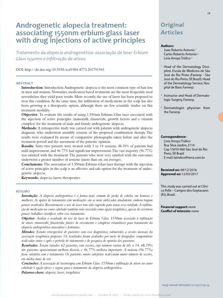 Androgenetic Alopecia Treatment Associating 1550nm Erbium Glass | PDF ...
