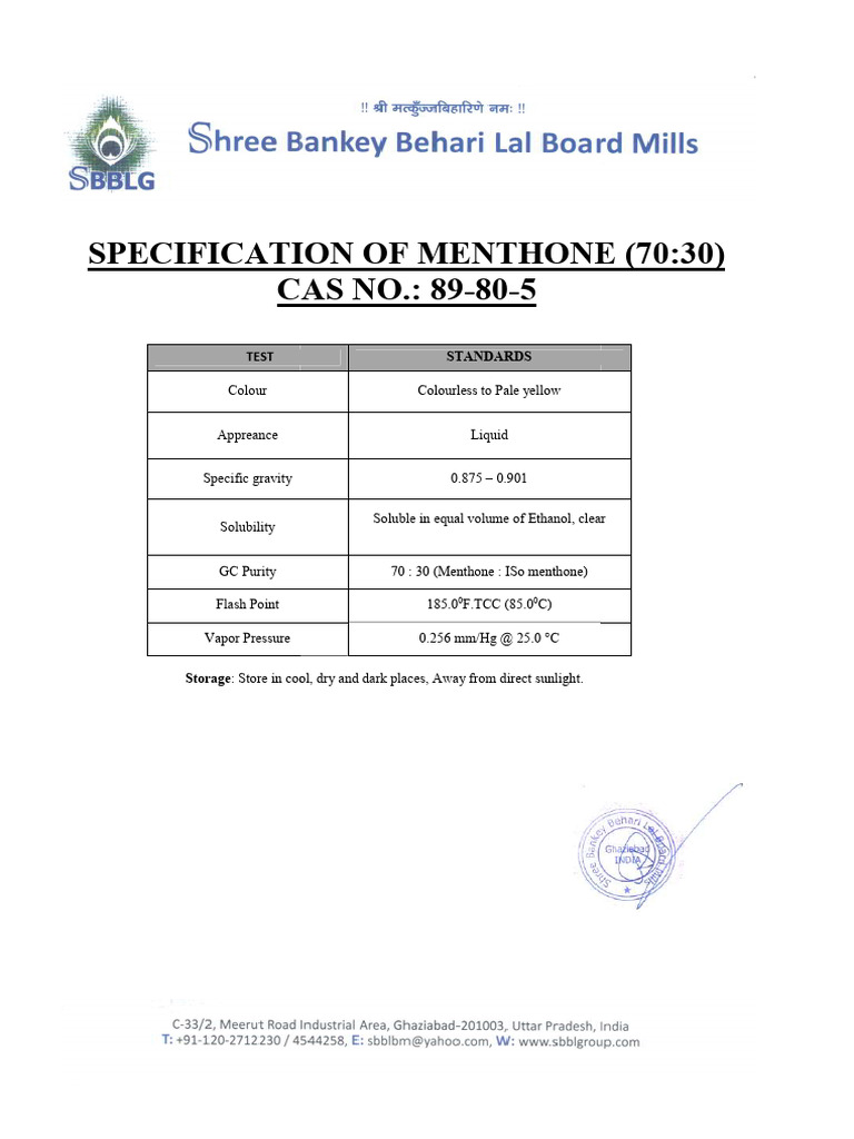 Specification Menthone 70 30 | PDF