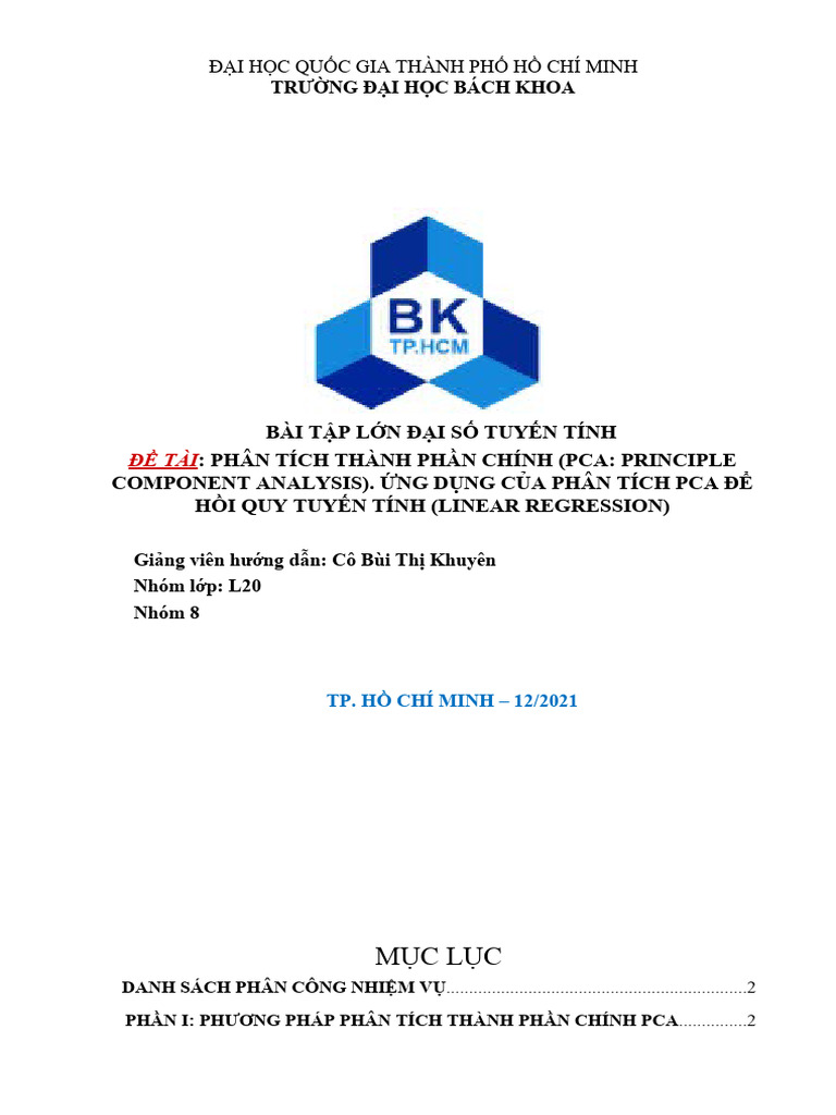 Bài tập lớn ĐSTT Nhóm 8 L20 | PDF