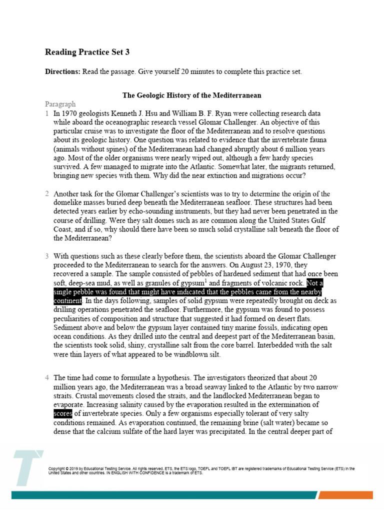 TOEFL iBT® Reading Practice 3 | Download Free PDF | Mediterranean Sea ...