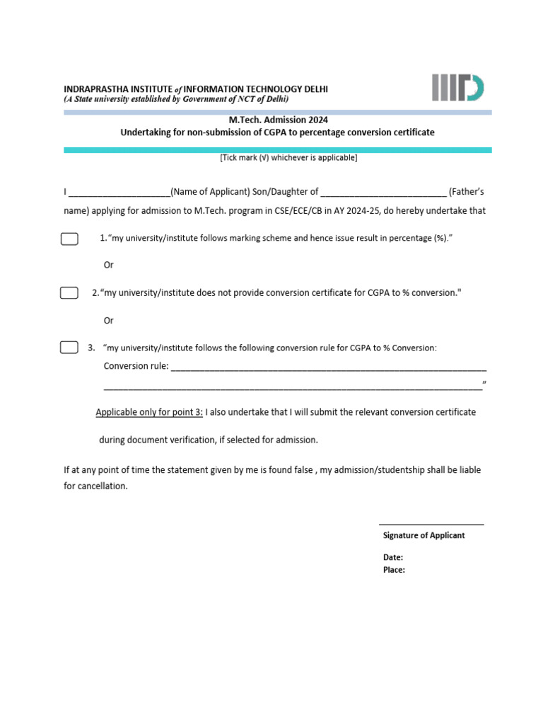 Updated - Undertaking Form - MTech AY 2024 | PDF Updated - Undertaking Form - MTech AY 2024 | PDF