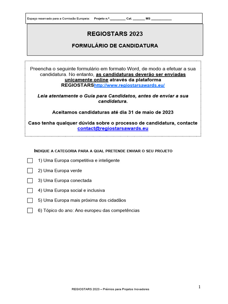 Application Form 2023 PT | PDF | União Europeia | Facebook