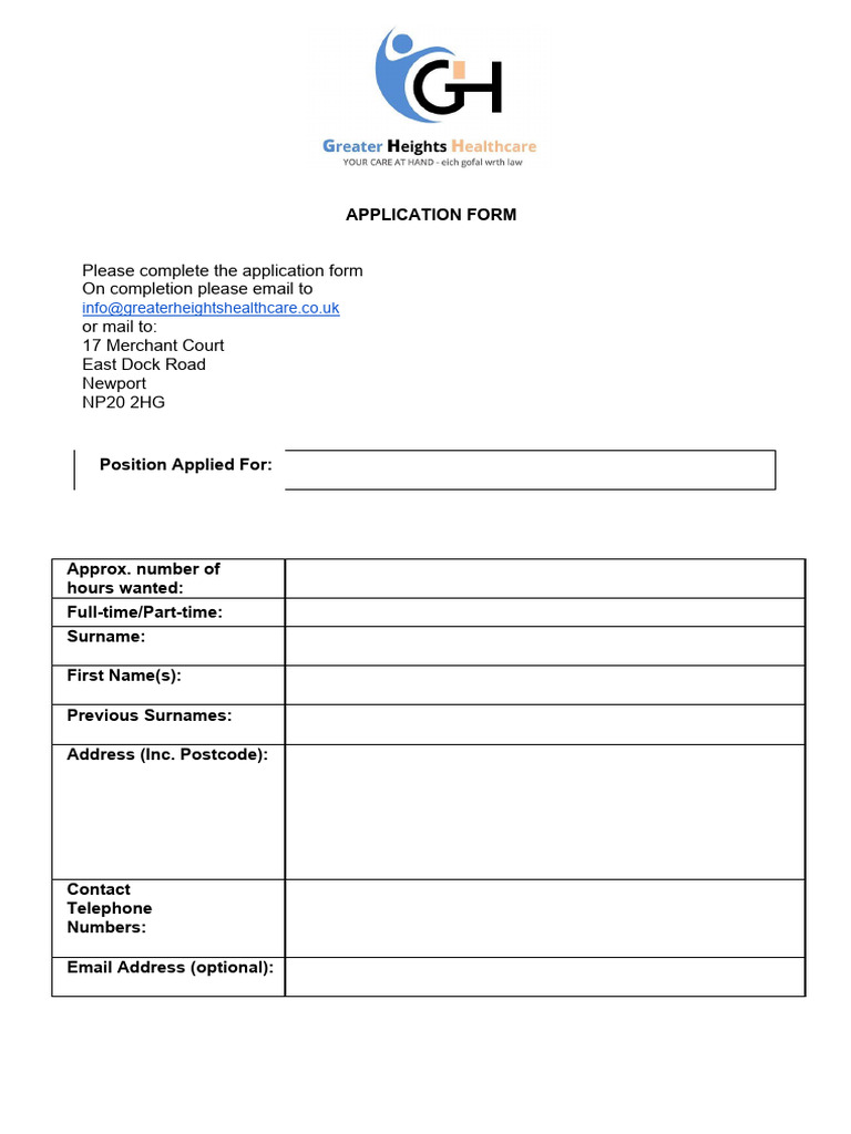 Greater Heights Healthcare Job Application Form | PDF | Criminal Record ...