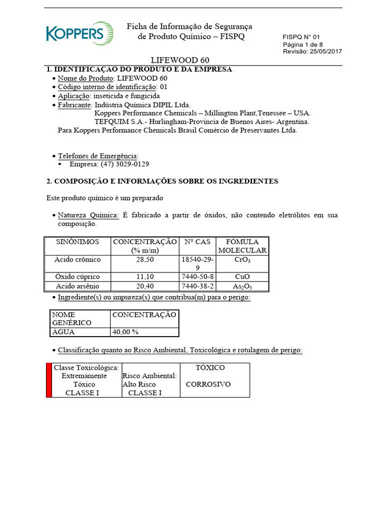 Cca Koppers Fispq-Lifewood-60 - PT | PDF | Embalagem e rotulagem | Primeiros socorros