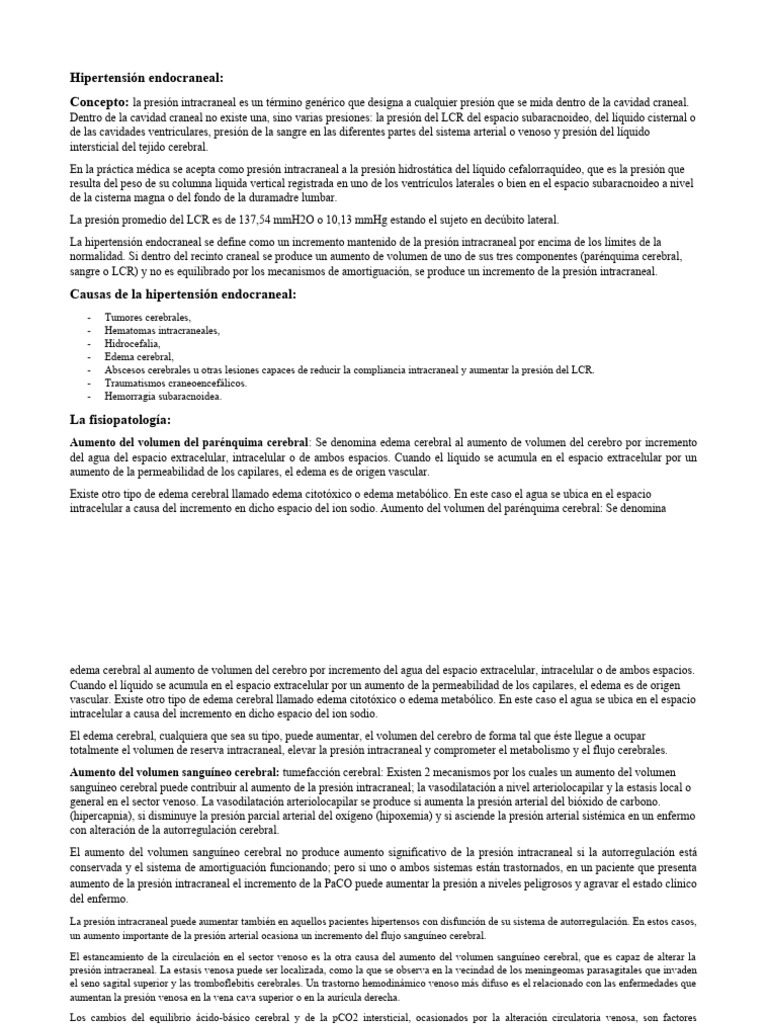 Hipertensión endocraneal | PDF | Edema | Fluido cerebroespinal