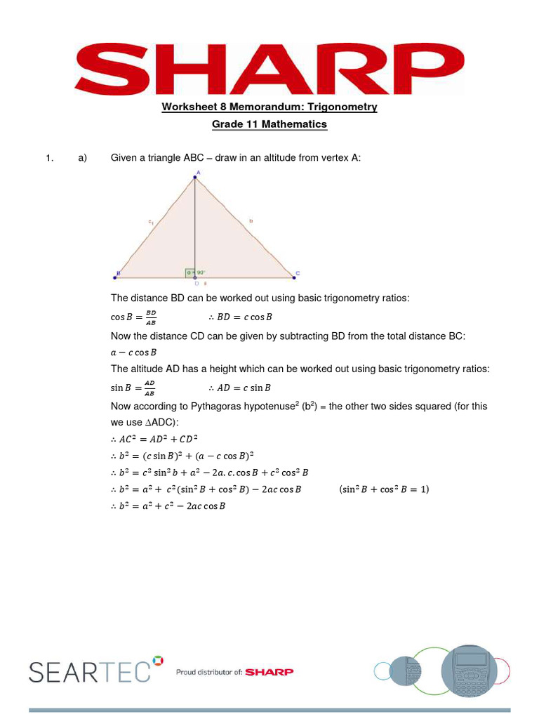 Worksheet 8 Memorandum Trigonometry Grade 11 Mathematics | PDF ...