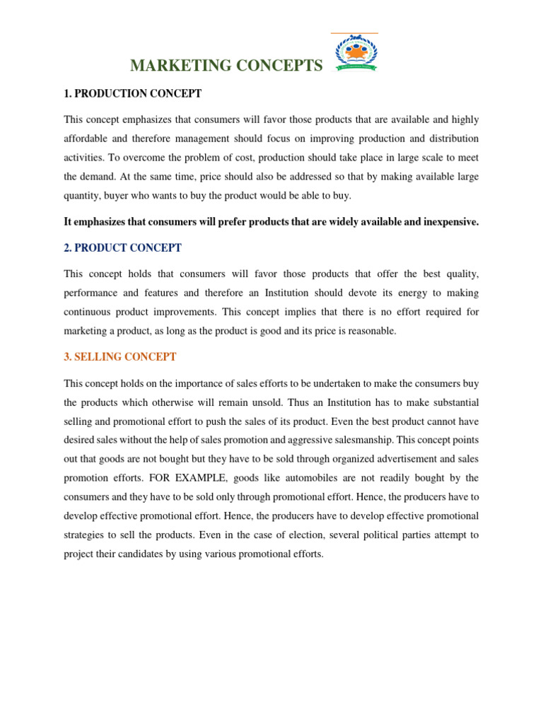 Marketing Concepts | PDF | Marketing | Sales
