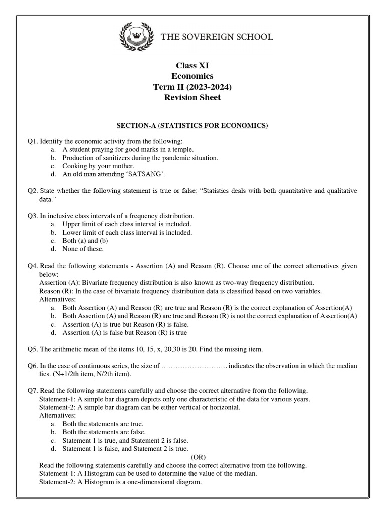 TSS - Grade11 - Economics Term-2 (2023-24) Revision Sheet | PDF ...