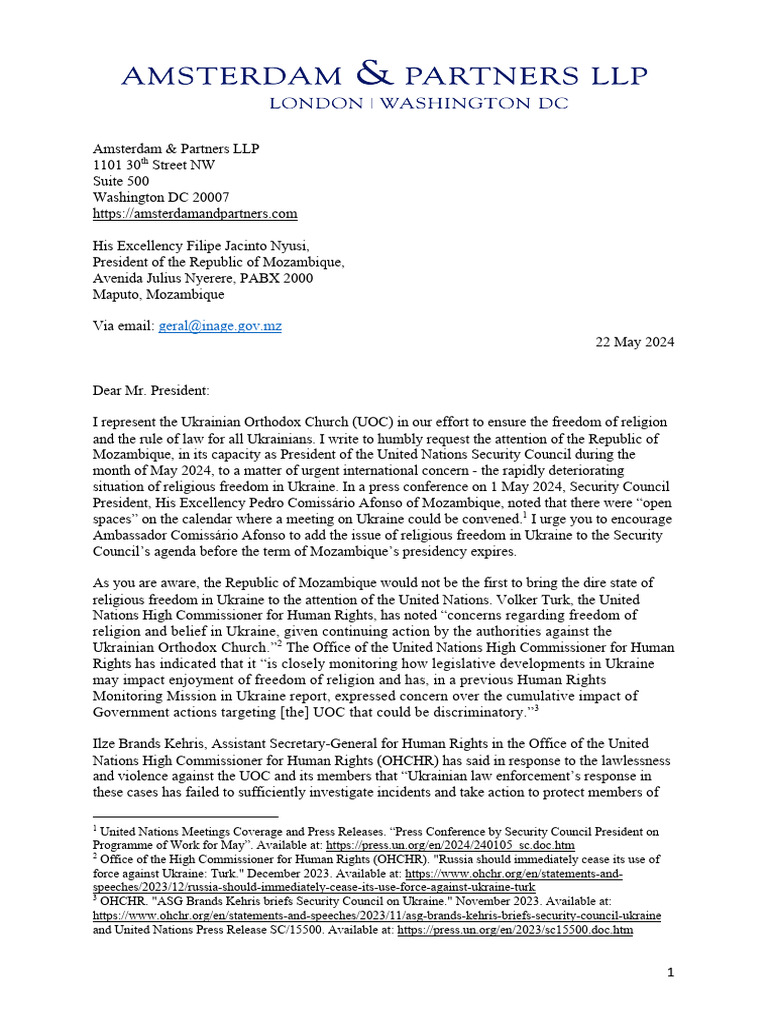 Open Letter To The UNSC On Behalf of The Ukrainian Orthodox Church ...