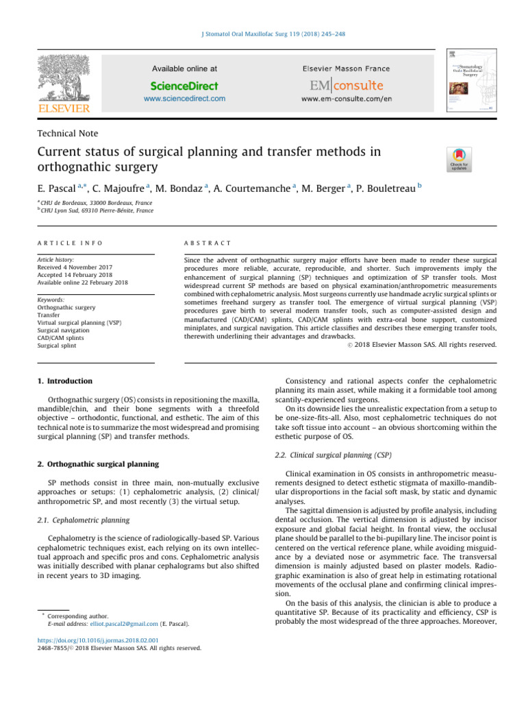 2018 - Current Status of Surgical Planning and Transfer Methods in ...