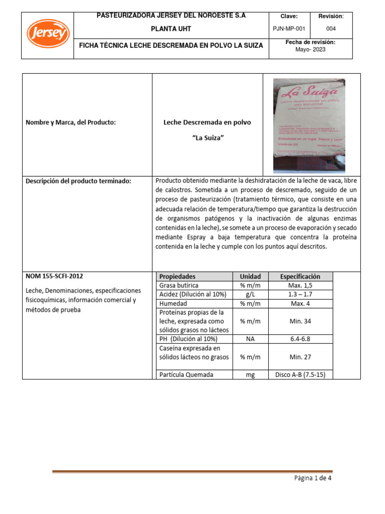Leche Descremada en Polvo | PDF | Leche | Productos lácteos