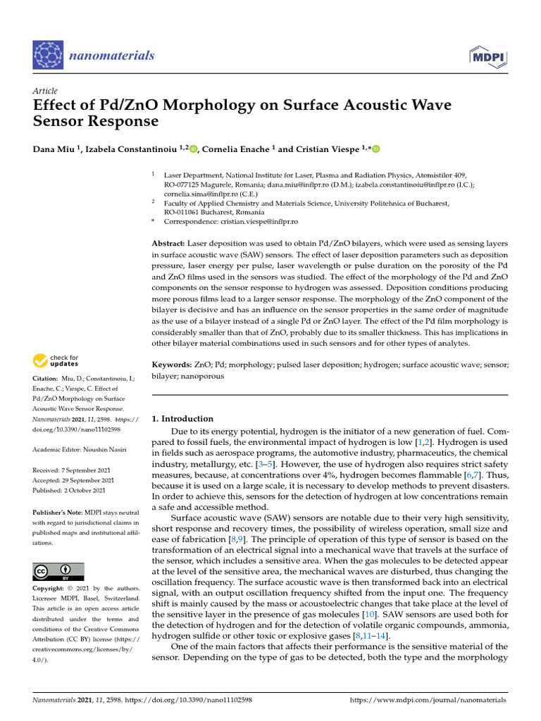 Effect of Pd/ZnO Morphology On Surface Acoustic Wave Sensor Response | PDF | Laser | Zinc Oxide