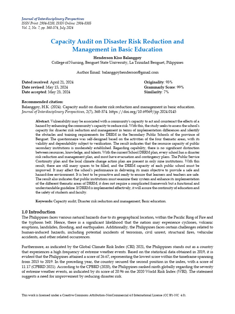 Capacity Audit On Disaster Risk Reduction and Management in Basic ...