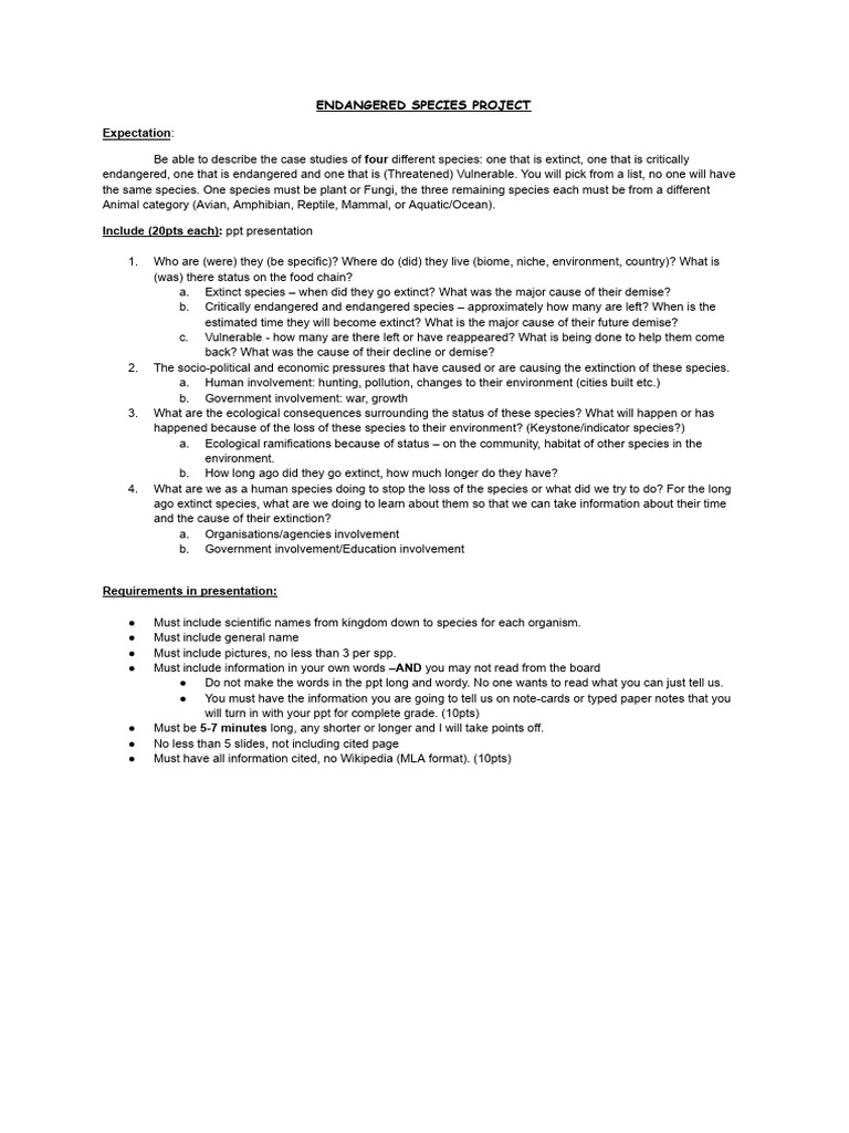 Endangered Species Project | PDF | Endangered Species | Extinction