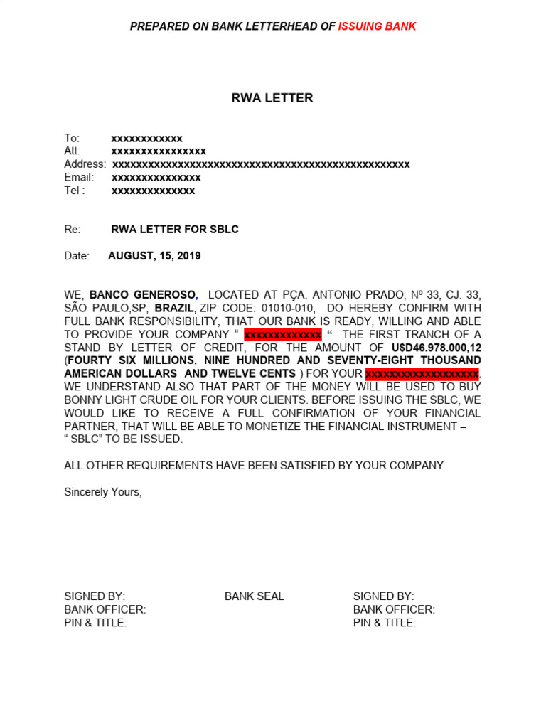 Rwa Letter: XXXXXXXXXXXX | PDF