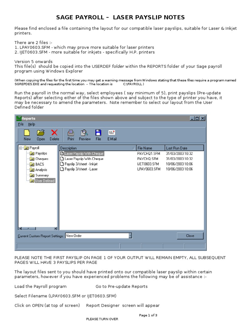 Sage Payroll Laser Payslip Guide | PDF | Computer File | System Software