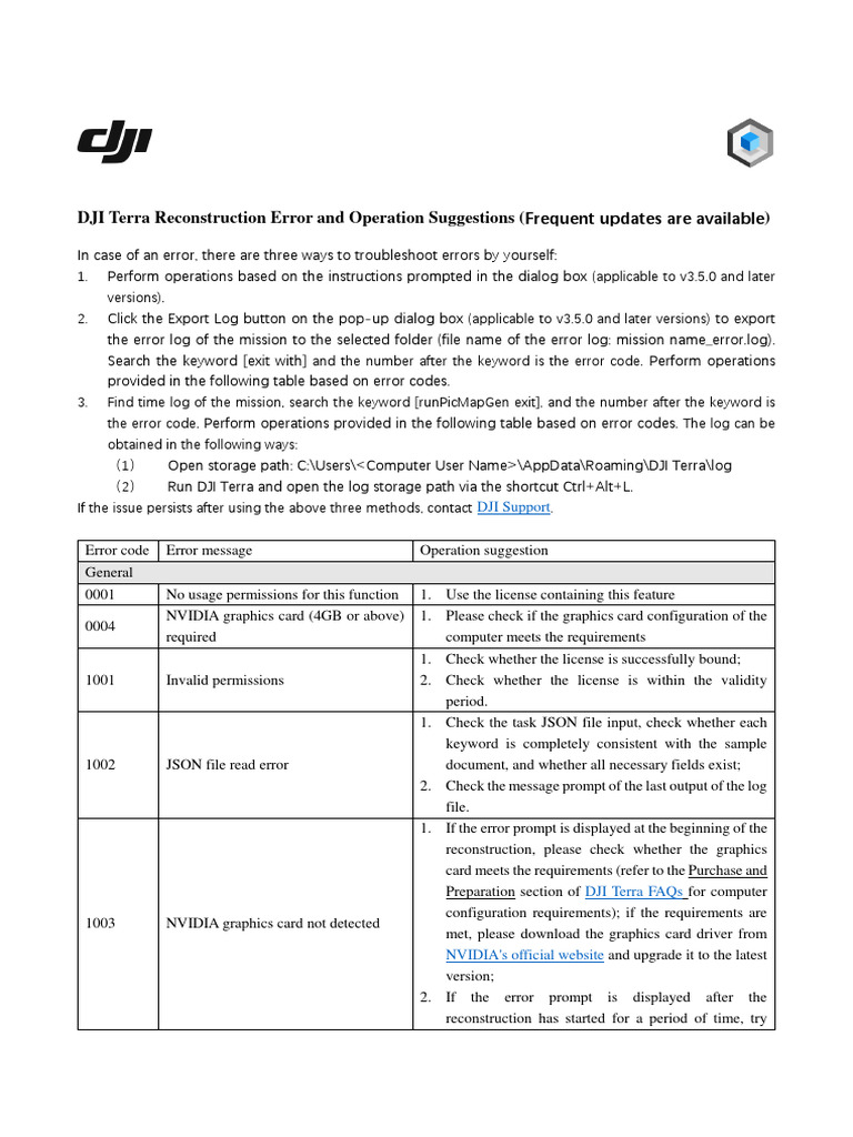 DJI Terra Error Code Guide | PDF | Computer Data Storage | Computer File