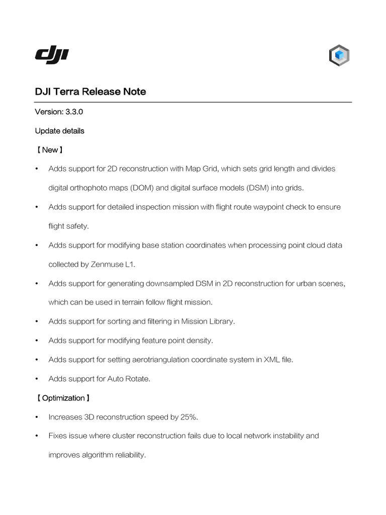 DJI Terra Release Note V3.3.0 | PDF | 3 D Computer Graphics | Lidar