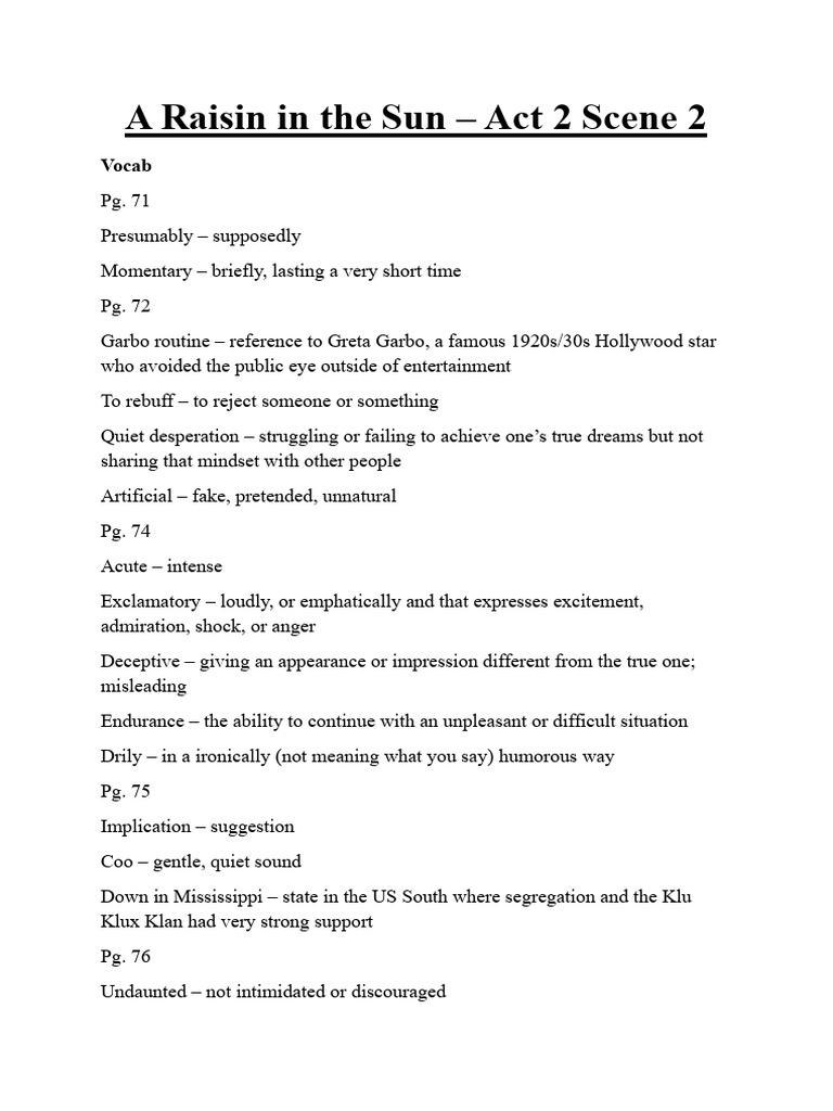 A Raisin in The Sun - Act 2 Scene 2 PDF | PDF