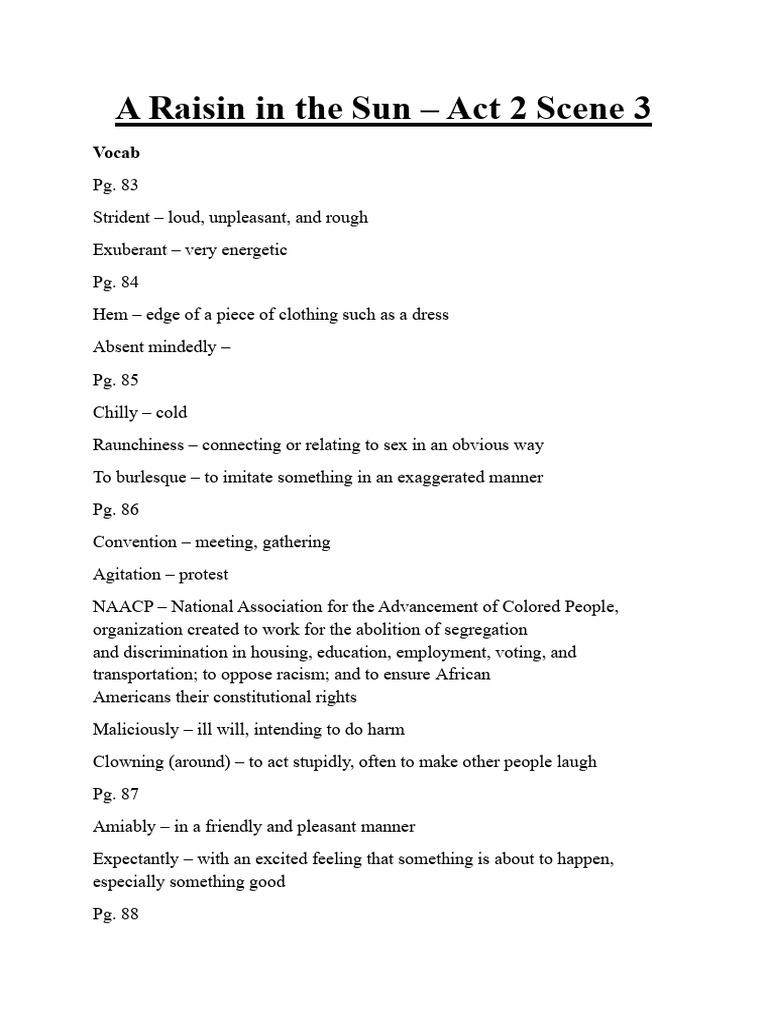 A Raisin in The Sun - Act 2 Scene 3 PDF | PDF | Language Arts & Discipline