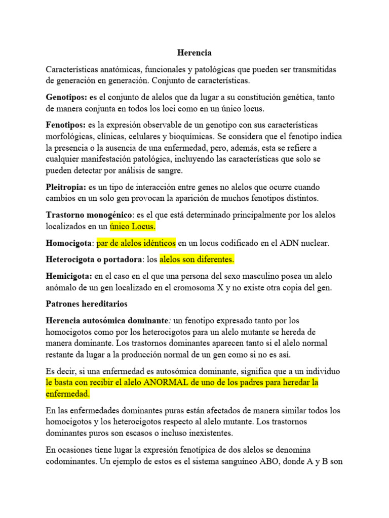 Tipos de Herencia Genética y Patrones | PDF | Alelo | Cigosidad