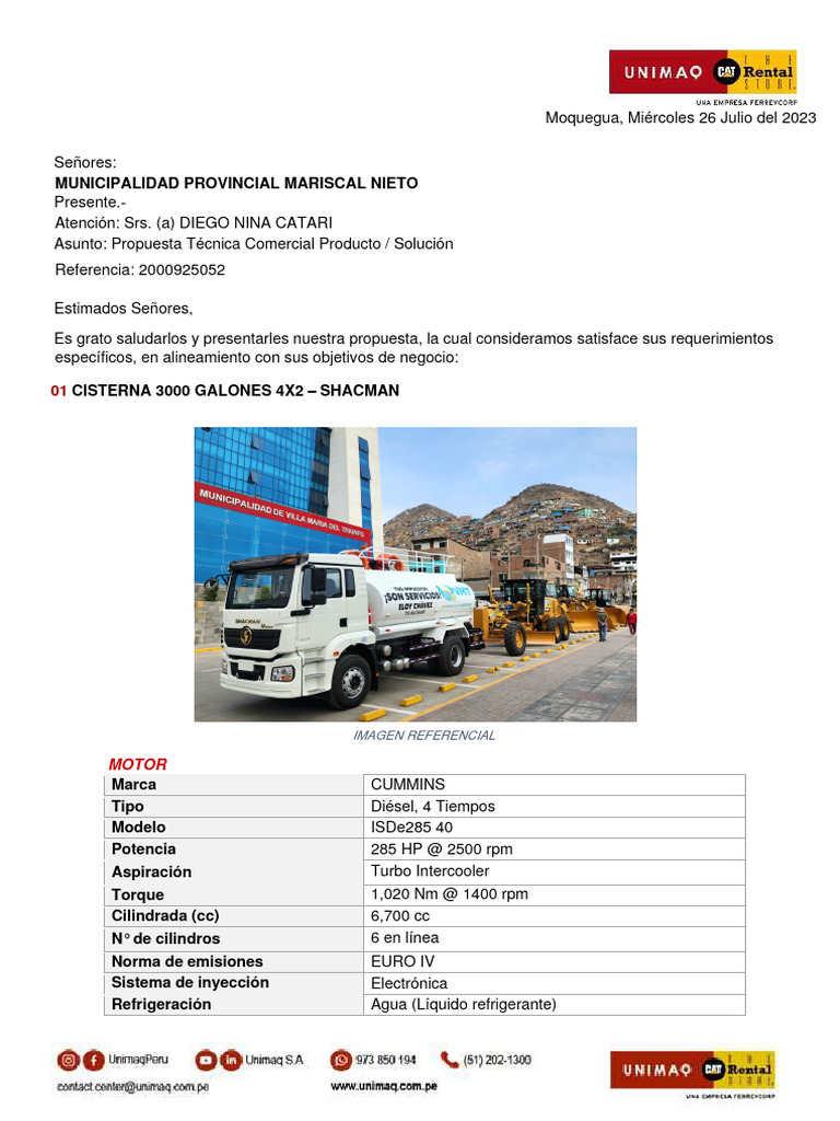 Propuesta Técnica Cisterna 3000 Galones | PDF | Acero | Eje