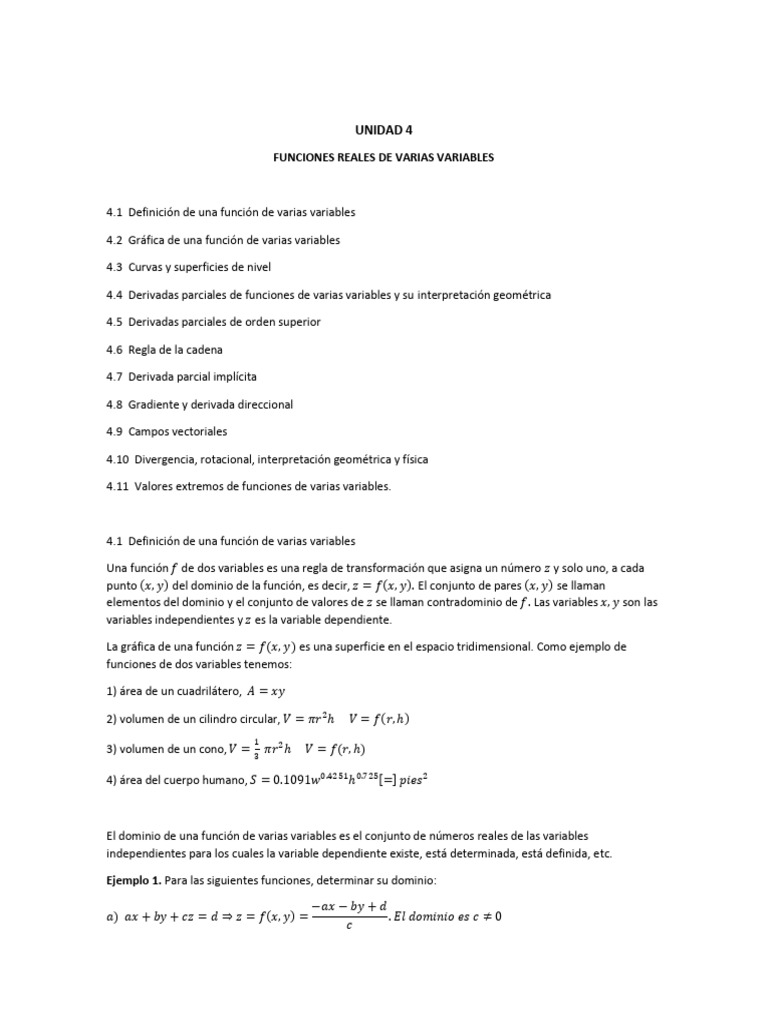 Funciones Reales de Varias Variables: Unidad 4 | Descargar gratis PDF | Degradado | Derivado