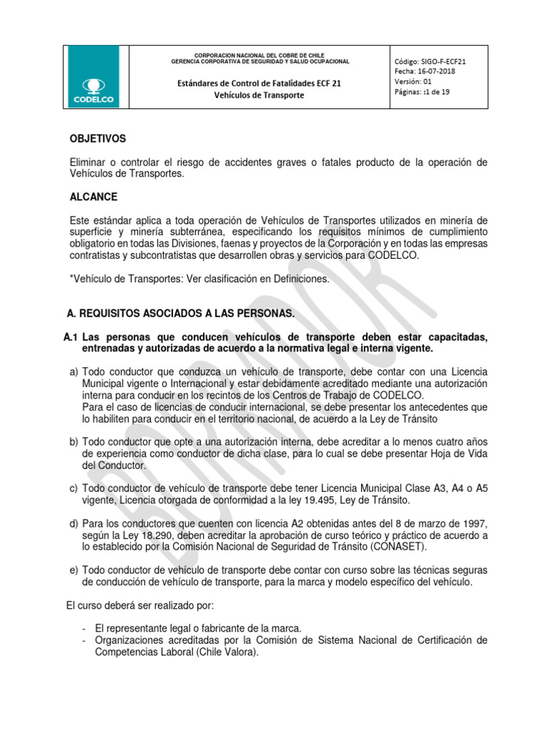 ECF 21 - Estándar de Control de FatalidadesFA | PDF | Neumático ...