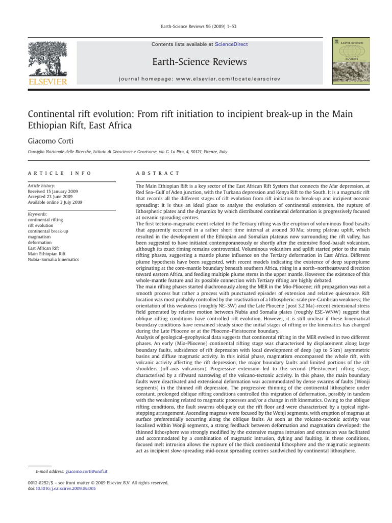 2009 - Corti - Continental Rift Evolution From Rift Initiation To ...