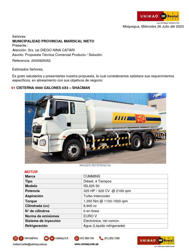 Cot-Cisterna 5000 Gal-Mun. Prov. Mariscal Nieto | PDF | Acero | Eje