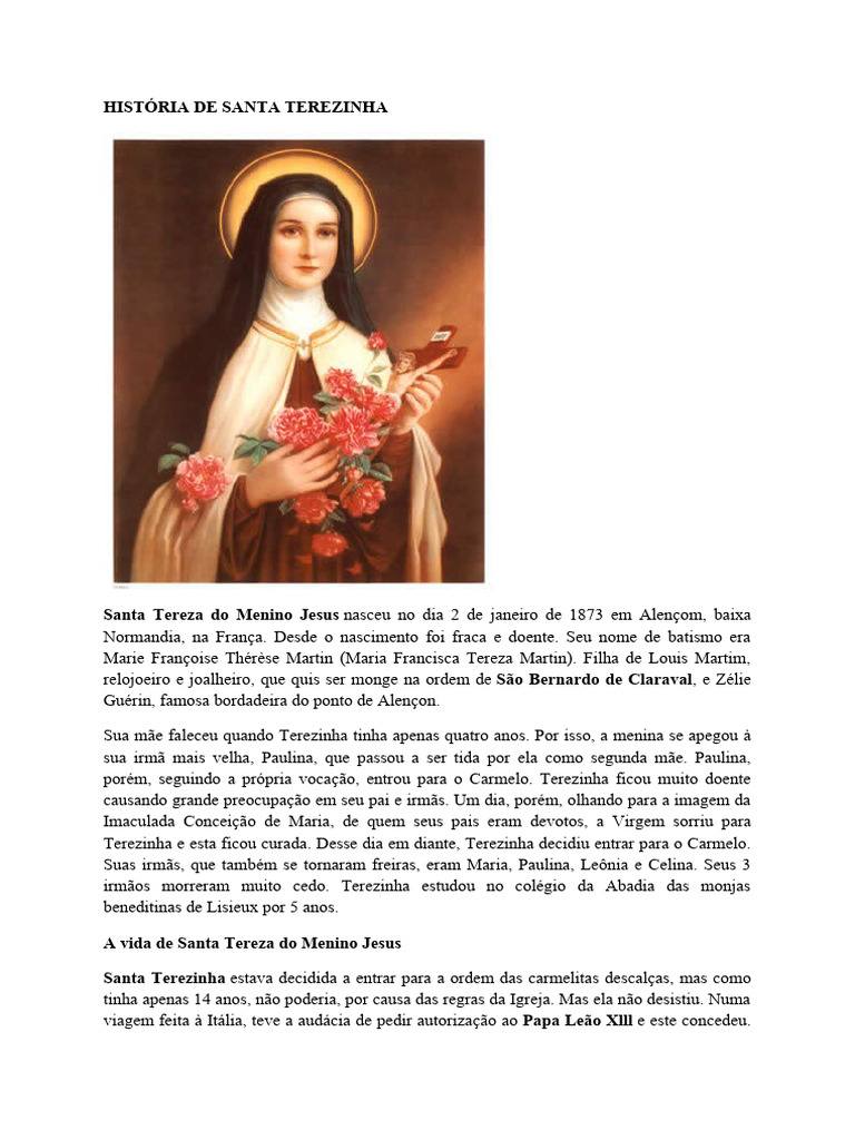 A História Da Santa Terezinha Do Menino Jesus | PDF