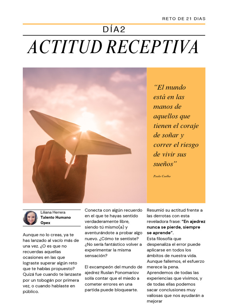 Dia 2 Actitud Receptiva | Descargar gratis PDF | Percepción | Sicología