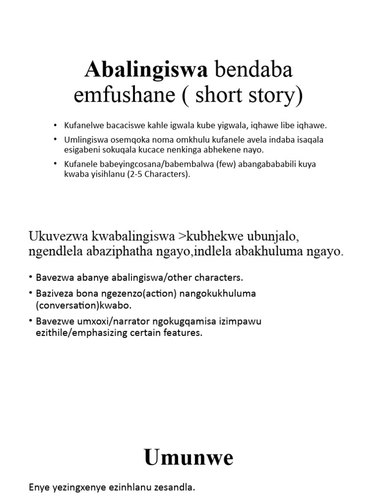 Indaba Emfushane: Umunwe | PDF | General Fiction