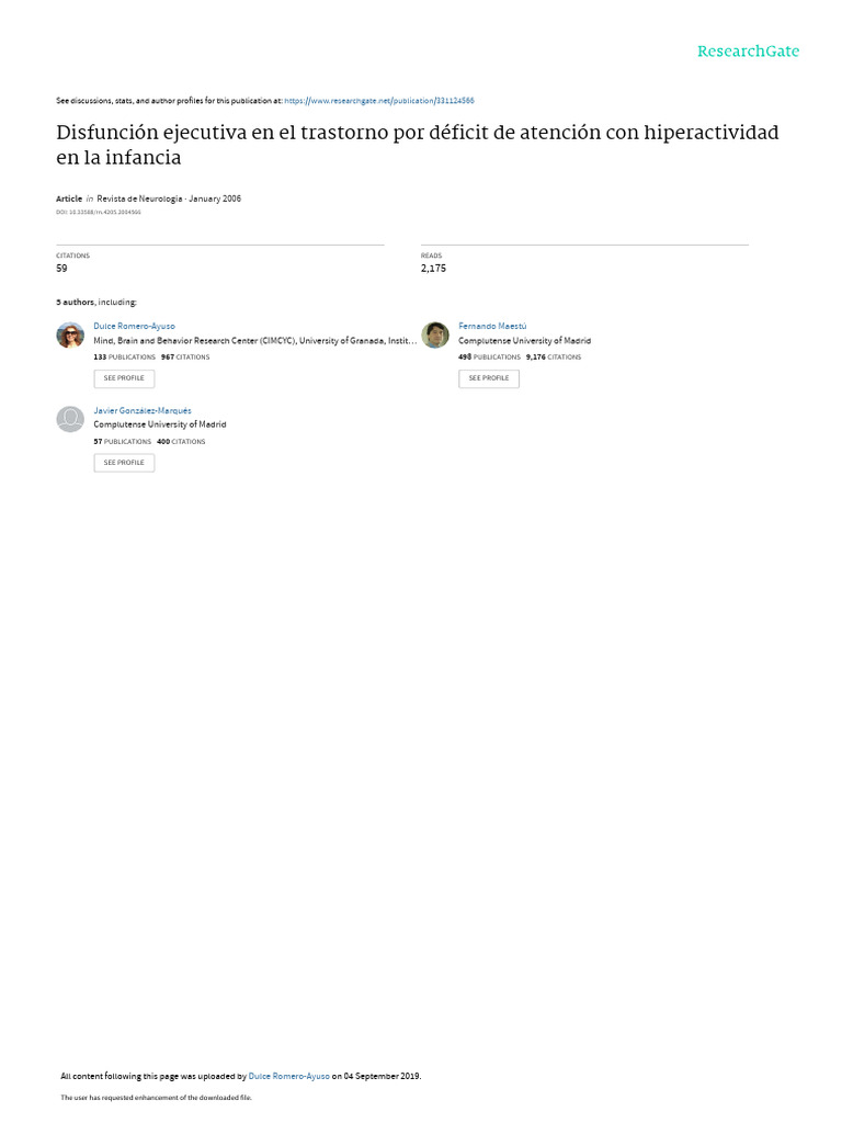 Disfuncion Ejecutiva en El Trastorno Por Deficit de Atencion Con Hiperactividad | PDF | Desorden ...
