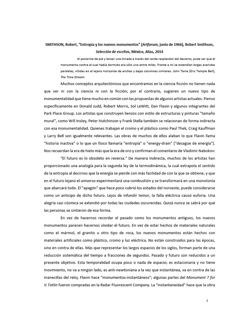 TEXTO 4 - ENTROPÍA Y LOS NUEVOS MOVIMIENTOS, Robert Smithson | PDF | La ...