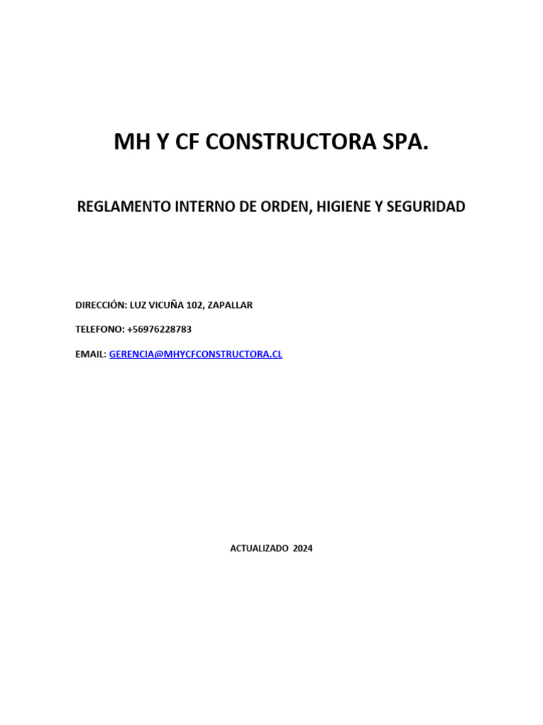 Riohs 2024 MH y CF Constructora Spa. | PDF | Tiempo de trabajo | Salario