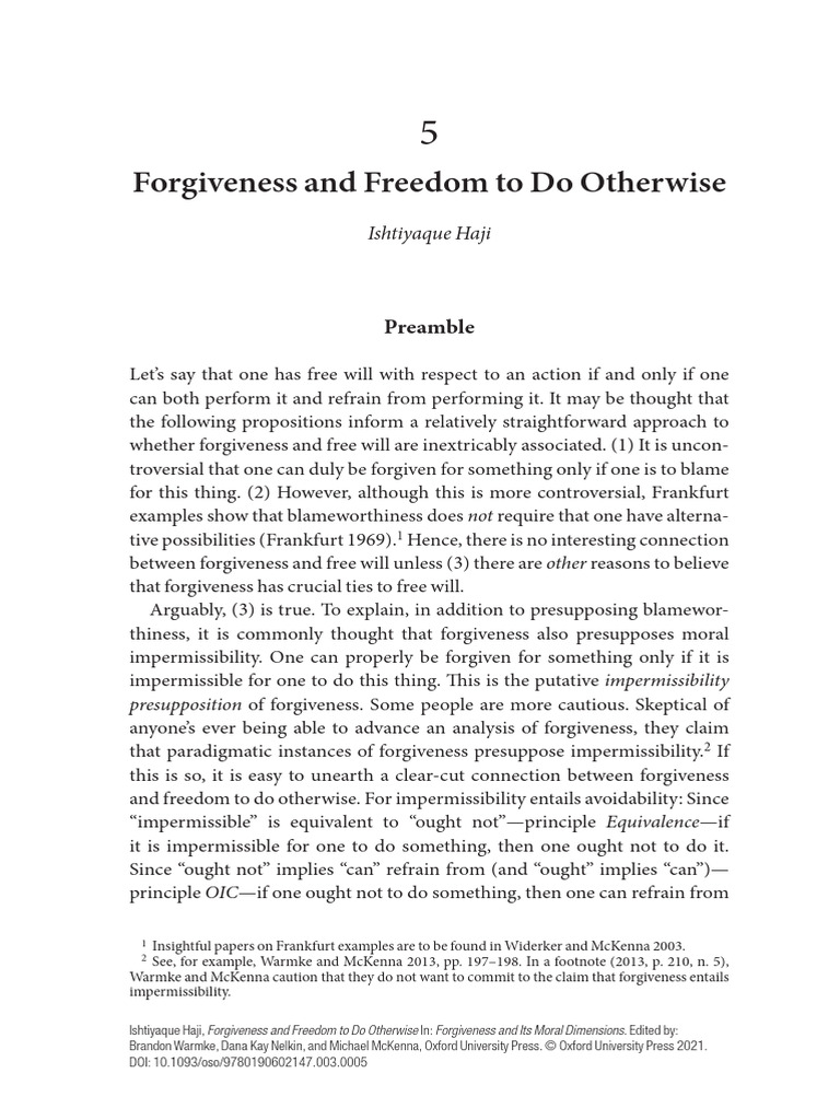 Cap. 5. Ishtiyaque Haji. Forgiveness and Freedom To Do Otherwise-111 ...