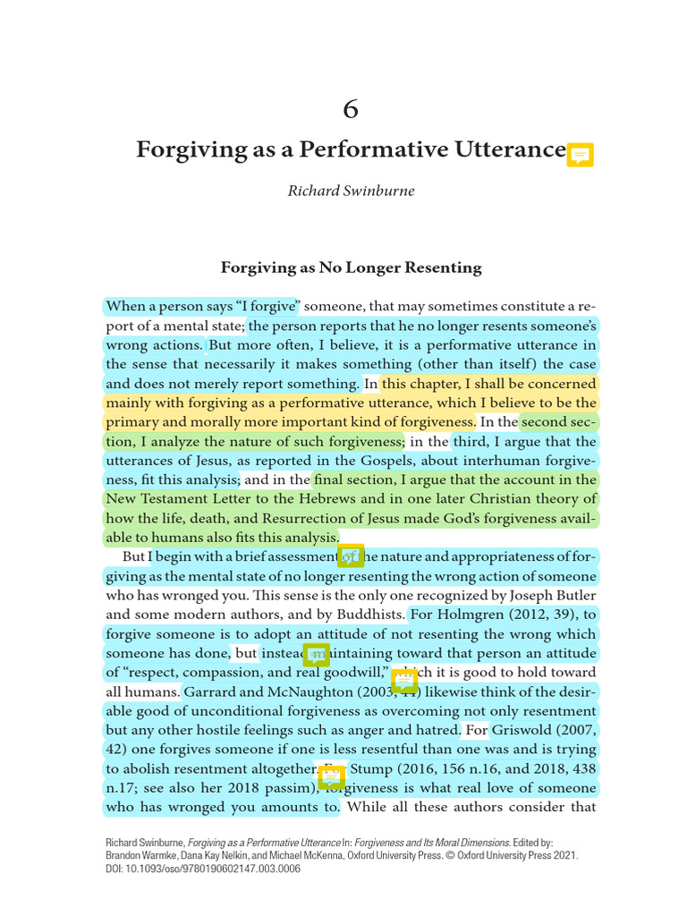 Cap. 6. Richard Swinburne. Forgiving As A Performative Utterance. 137 ...