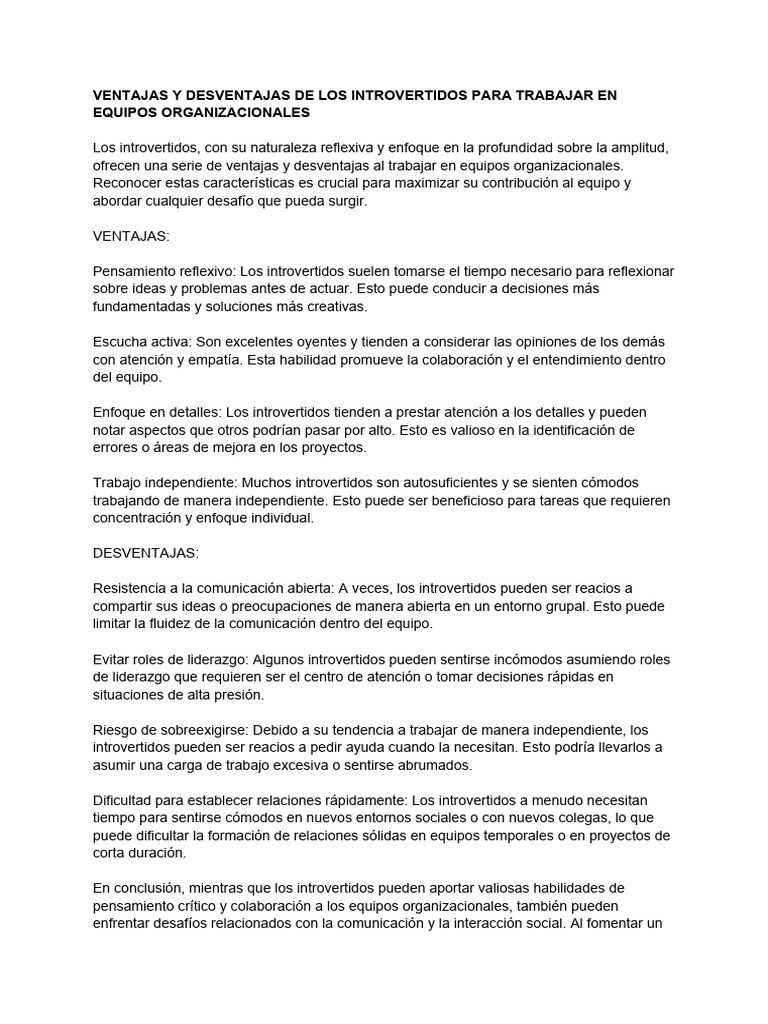 Ventajas y Desventajas de Los Introvertidos para Trabajar en Equipos ...
