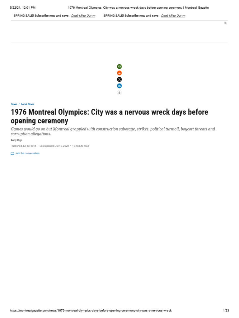 1976 Montreal Olympics - City Was A Nervous Wreck Days Before Opening ...