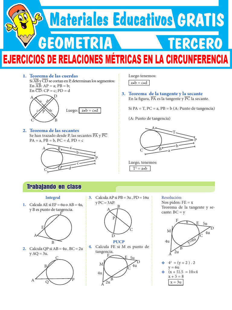 Ejercicios de Relaciones Métricas en La Circunferencia para Tercer Grado de Secundaria ...