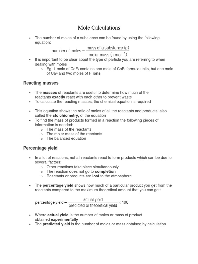 Mole Calculations | PDF | Mole (Unit) | Gases