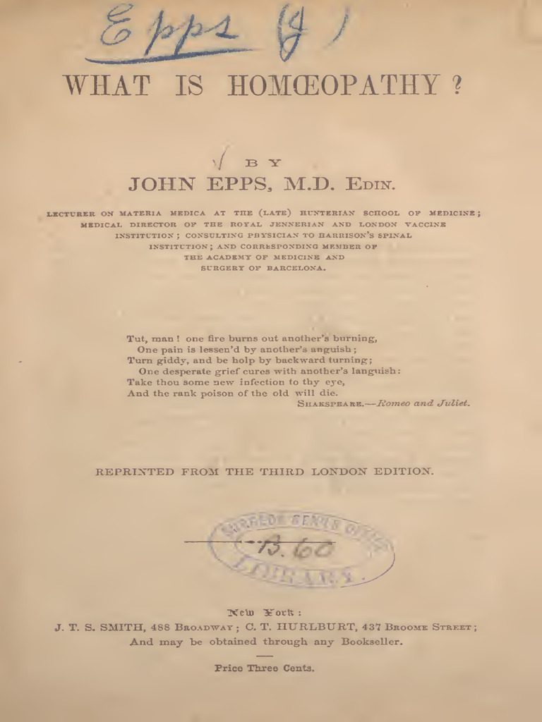 JOHN EPPS What Is Homoeopathy? | PDF | Homeopathy | Health Sciences