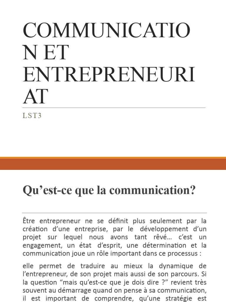 Cours 12 Communication Et Entrepreneuriat | PDF | Business | la ...