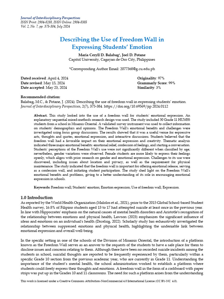 Describing The Use of Freedom Wall in Expressing Students' Emotion ...