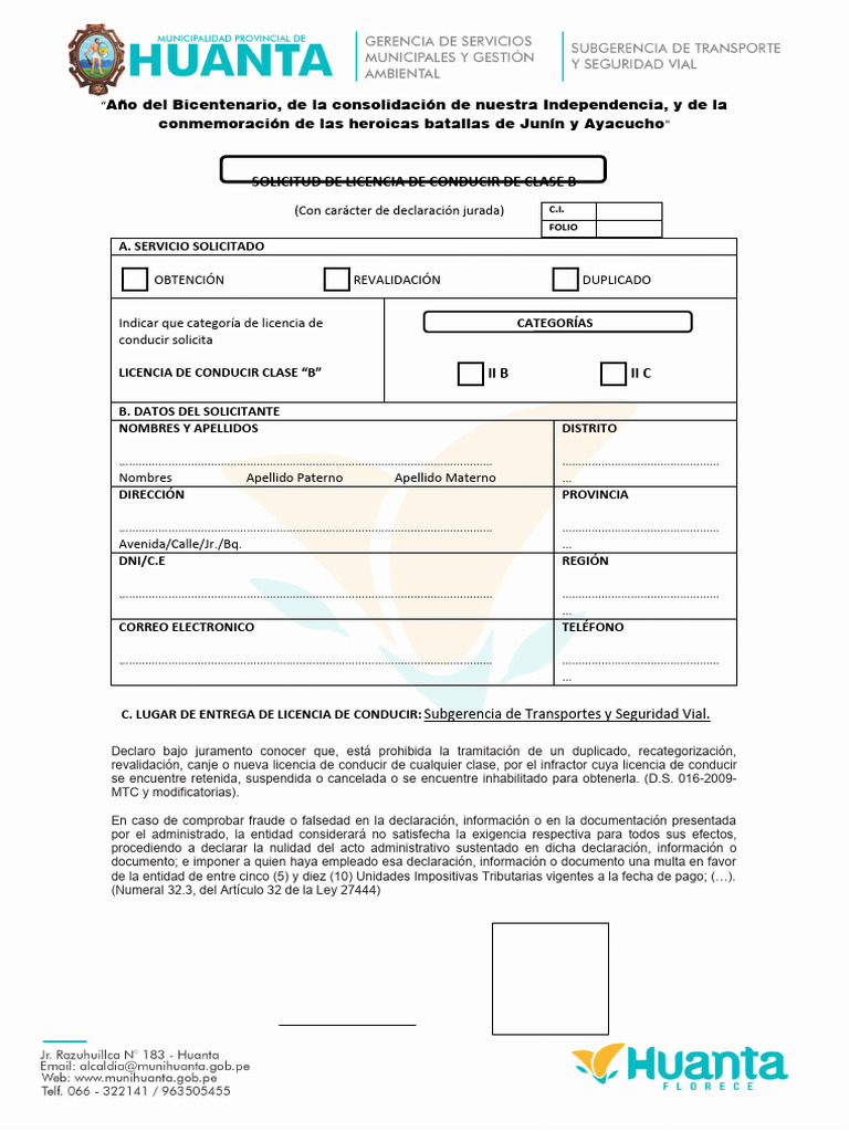 FORMATO SOLICITUD LICENCIA | PDF | Licencia de conducir | Documento de ...