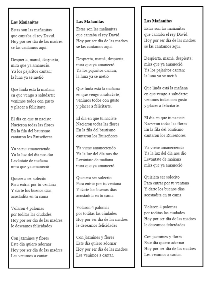 Letra Completa de Las Mañanitas | PDF | Canciones infantiles | Musica ...