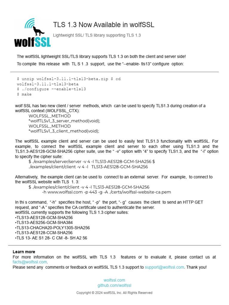 TLS 1.3 Now Available in wolfSSL | PDF | Computers | Technology & Engineering