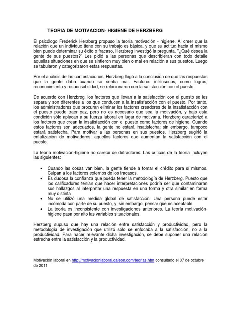 Teoria de Motivacion Higiene de Herzberg | Descargar gratis PDF ... Teoria de Motivacion Higiene de Herzberg | Descargar gratis PDF ...